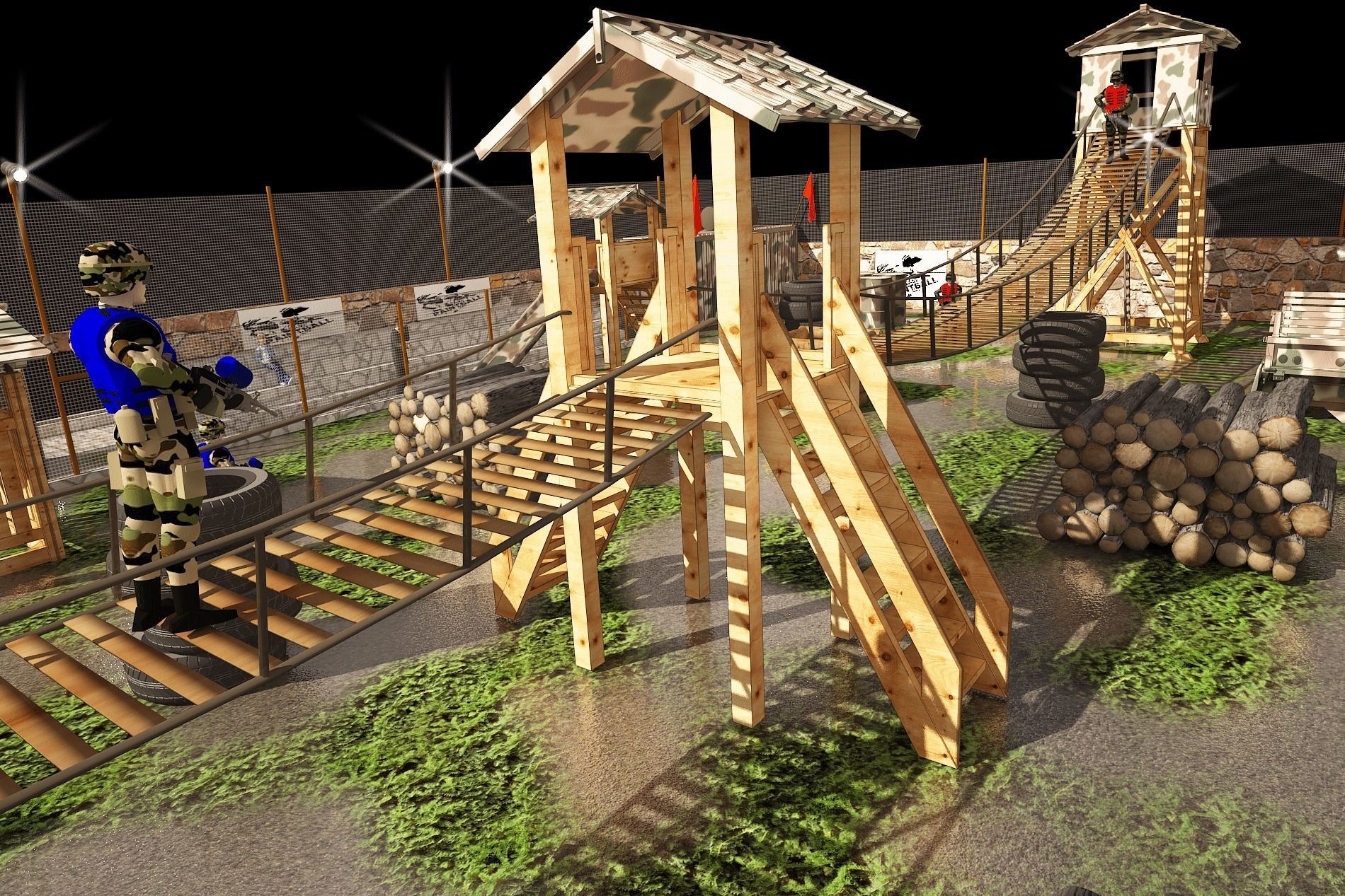 3D paintball site with full details and real scale one by one 3D model ...