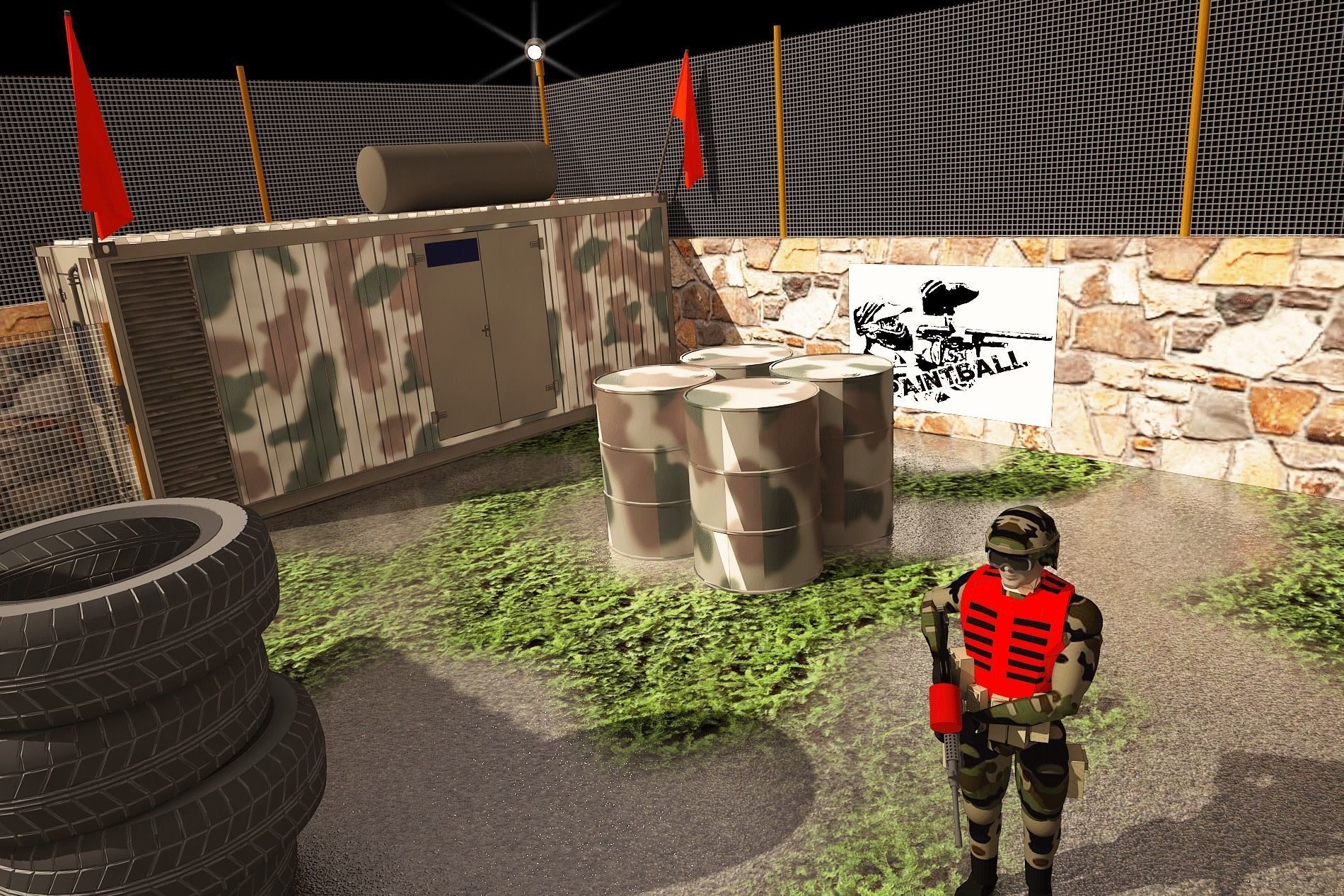 3D paintball site with full details and real scale one by one 3D model ...