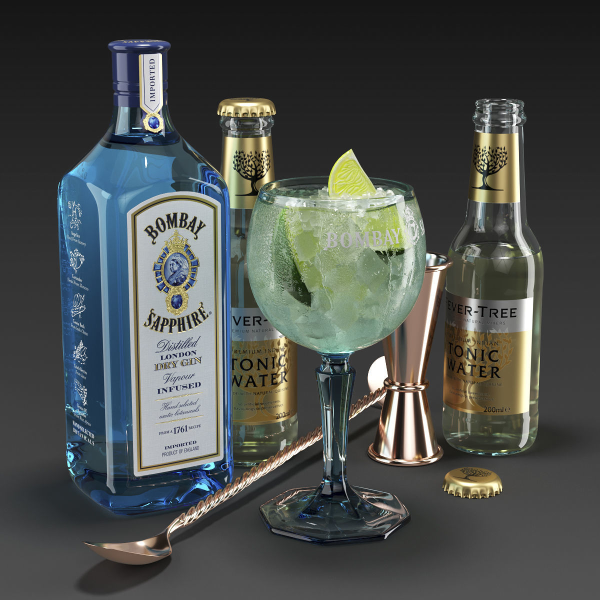Bombay Sapphire Cocktail Set 3D model | CGTrader