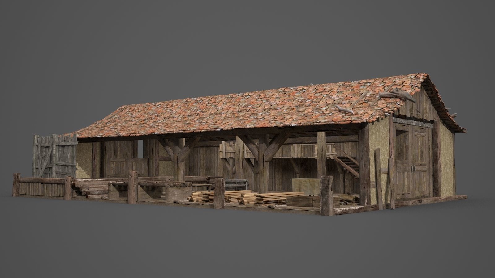 3D model Large wooden rural warehouse | CGTrader