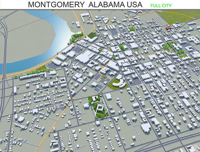 3D model Montgomery Prattville Millbrook in Alabama USA 60km VR / AR ...