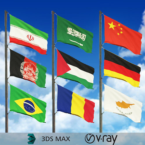 Flags of all 196 countries 3D model rigged | CGTrader