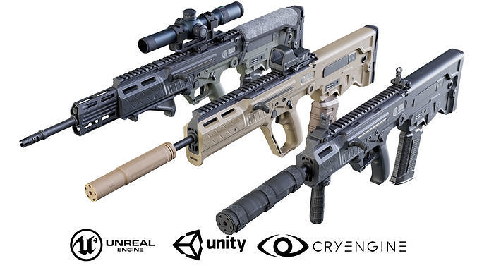 3D model Customizable assault rifle VR / AR / low-poly | CGTrader