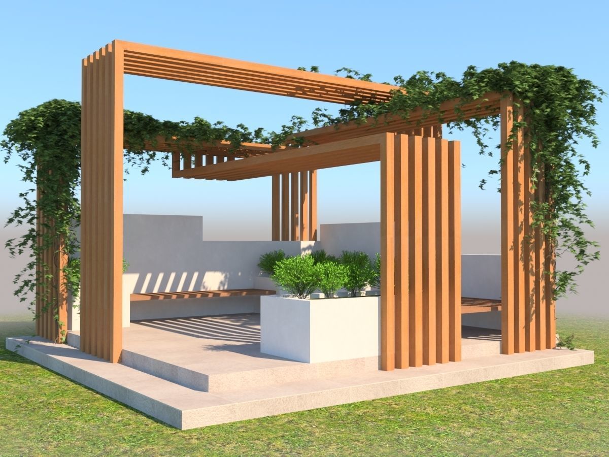 Pergola Design With Bushes And Ivies 3D model | CGTrader