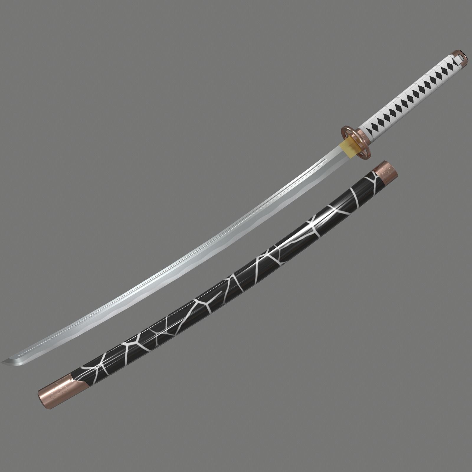 3d Model Pbr Katana Japanese Sword White Vr Ar Low Poly Cgtrader