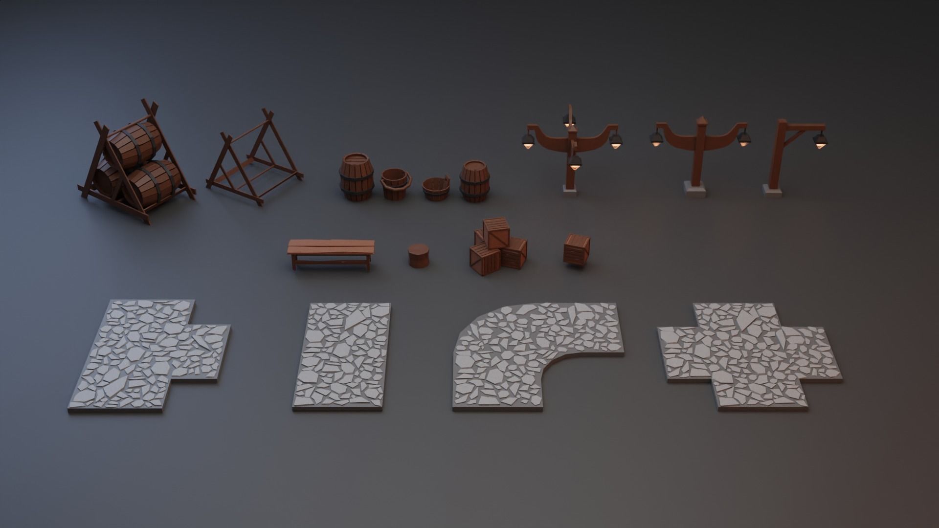 Medieval asset pack Low-poly 3D model free VR / AR / low-poly 3D model ...