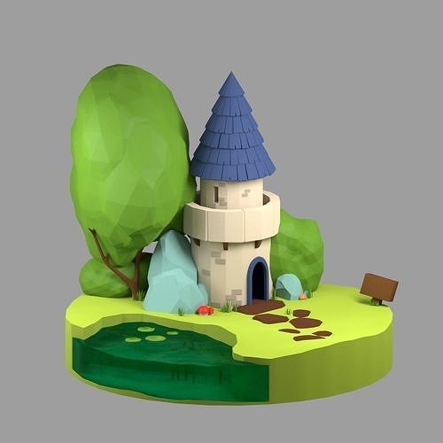Low poly tower castle on island free 3D model | CGTrader