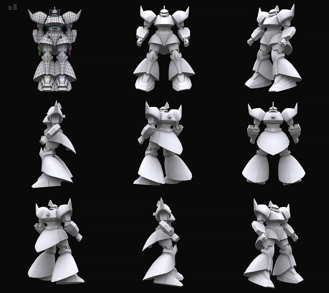 Gundam mobile suit Zeon x Earth Federation collection 3D model rigged ...