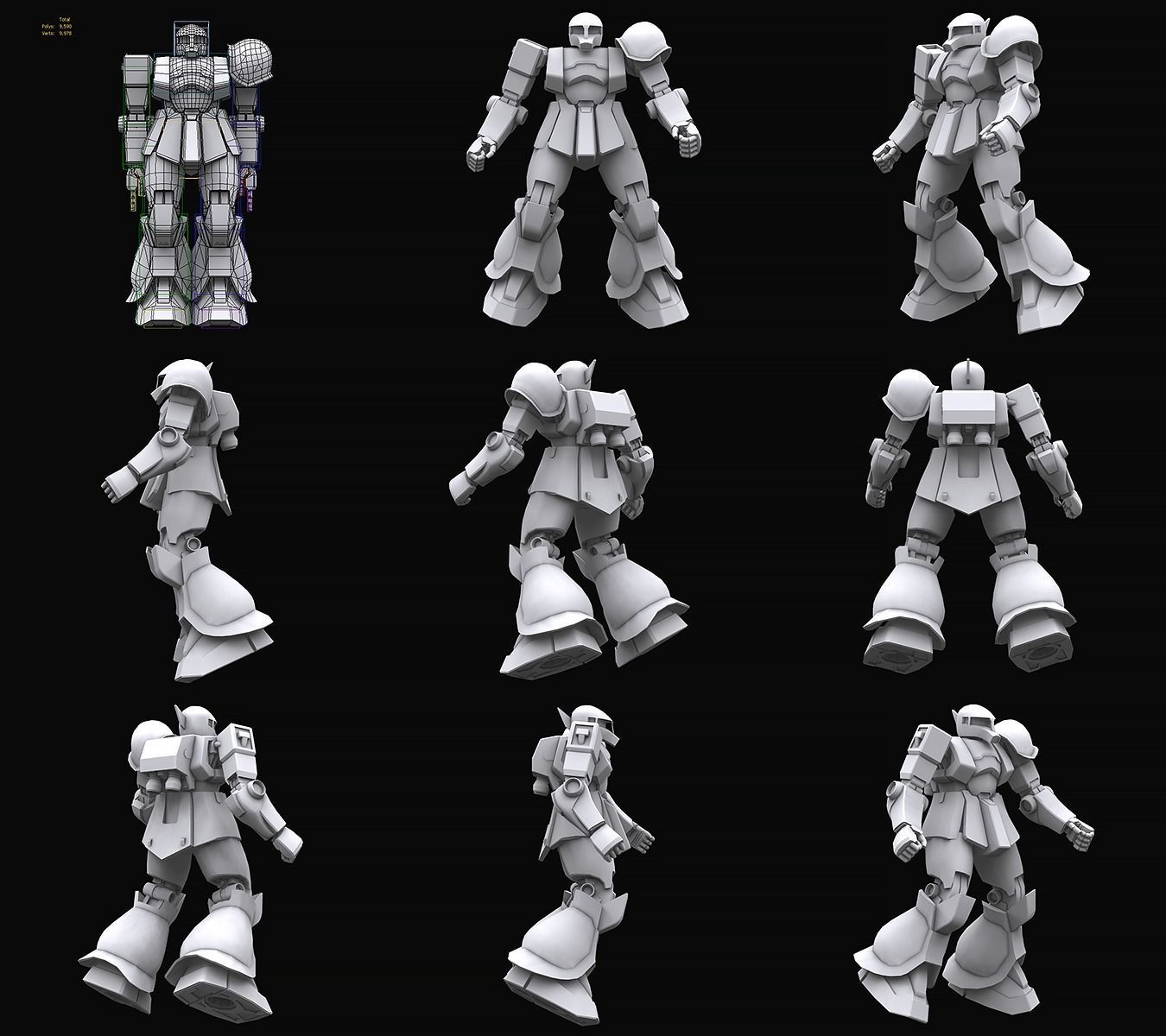 Gundam mobile suit Zeon x Earth Federation collection 3D model rigged ...