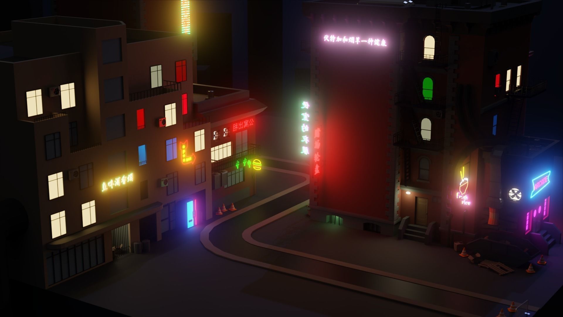 3D model Cyberpunk neon buildings VR / AR / low-poly | CGTrader