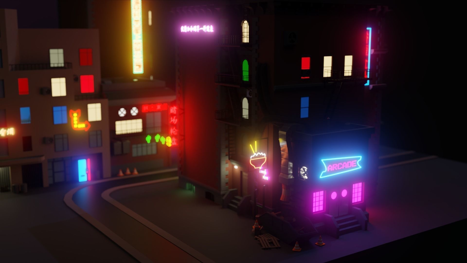 3D model Cyberpunk neon buildings VR / AR / low-poly | CGTrader