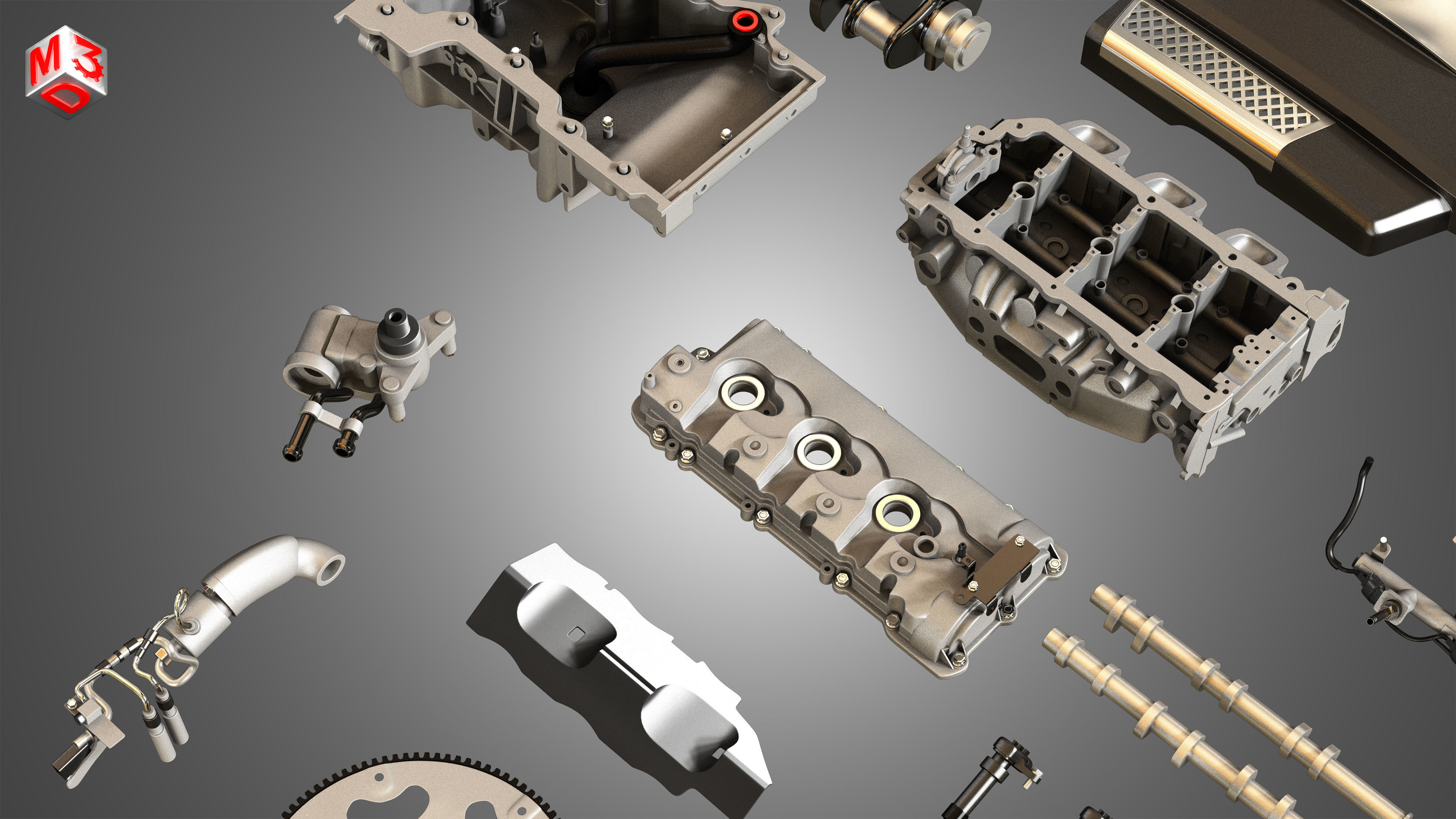 XTS Disassembled Engine - V6 Twin Turbo Engine 3D model | CGTrader