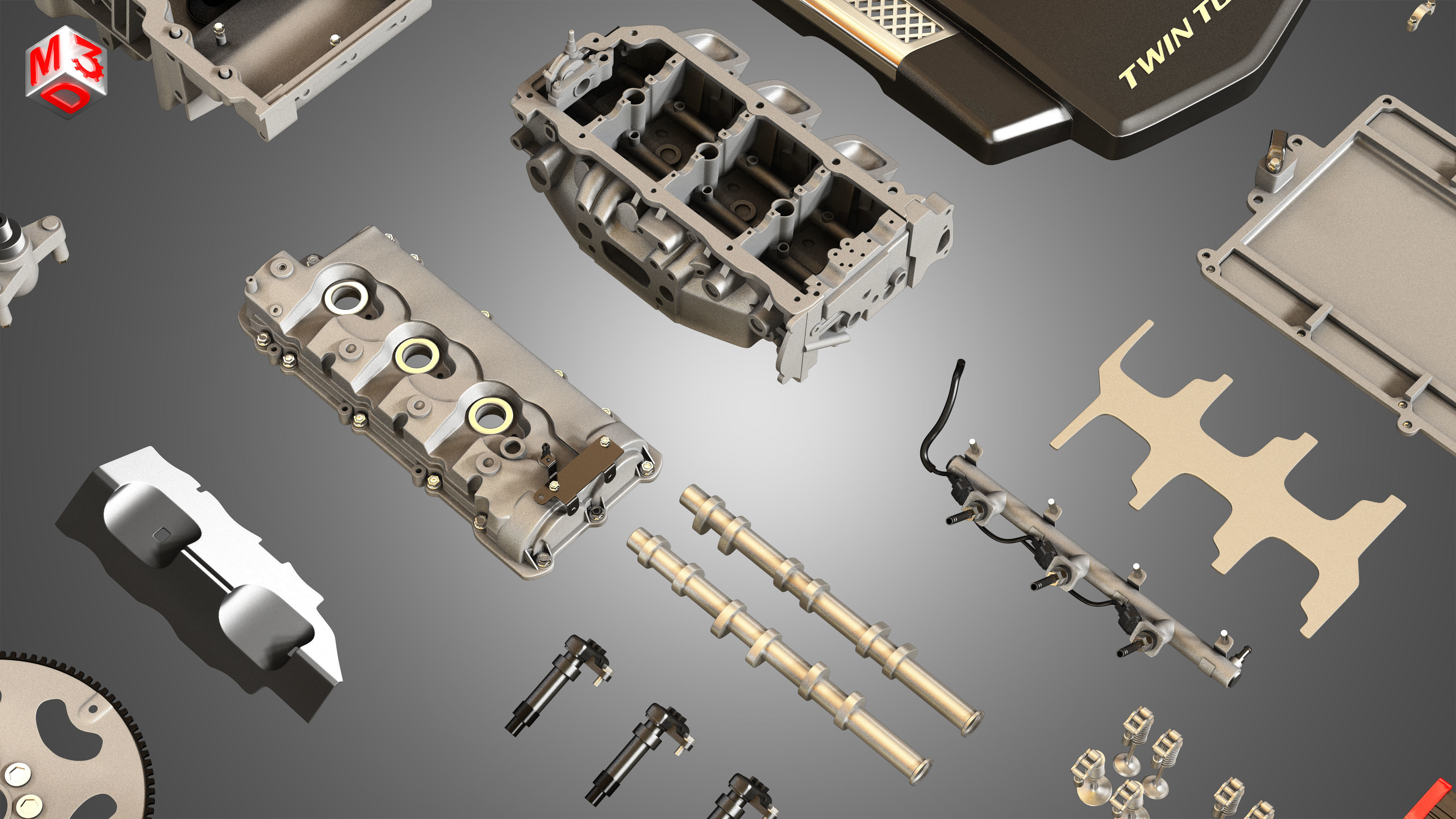 XTS Disassembled Engine - V6 Twin Turbo Engine 3D model | CGTrader