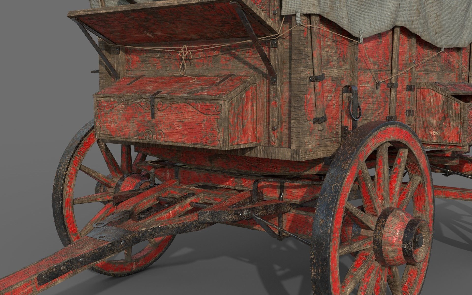 3D model Old Western Wagon Low-Poly PBR Game Ready 3D Model VR / AR ...