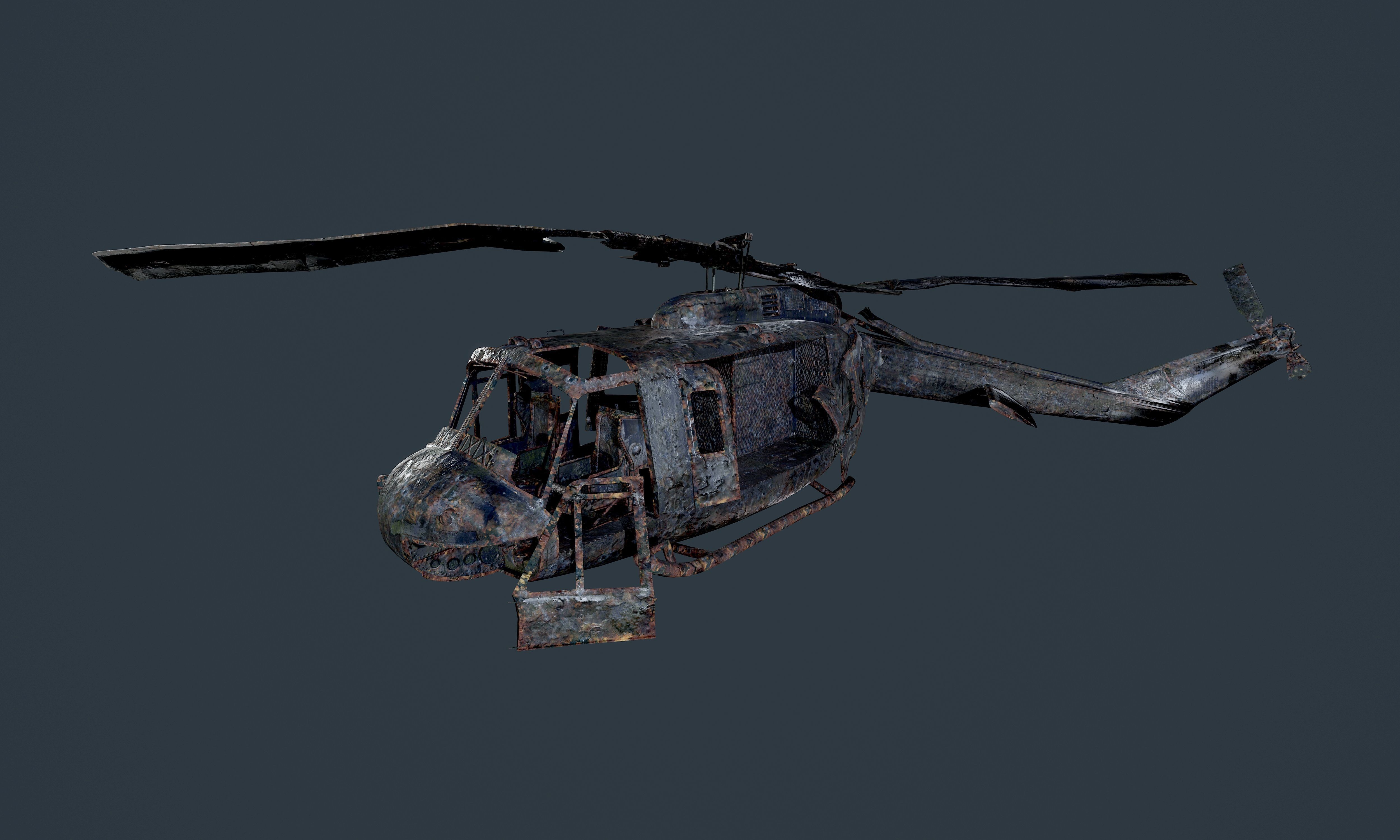 3D model Wrecked Damaged UH1H Military Helicopter Game Ready VR / AR ...