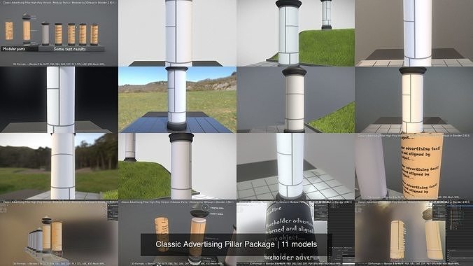 3D Model Collection Classic Advertising Pillar Package VR / AR / low ...