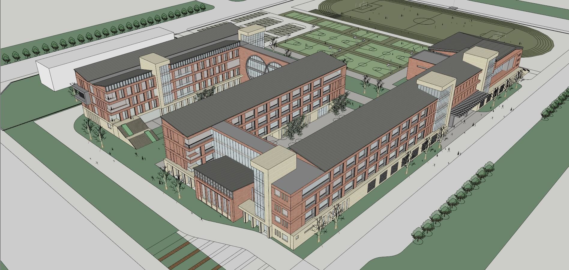 Primary and secondary school building design 3D model 1