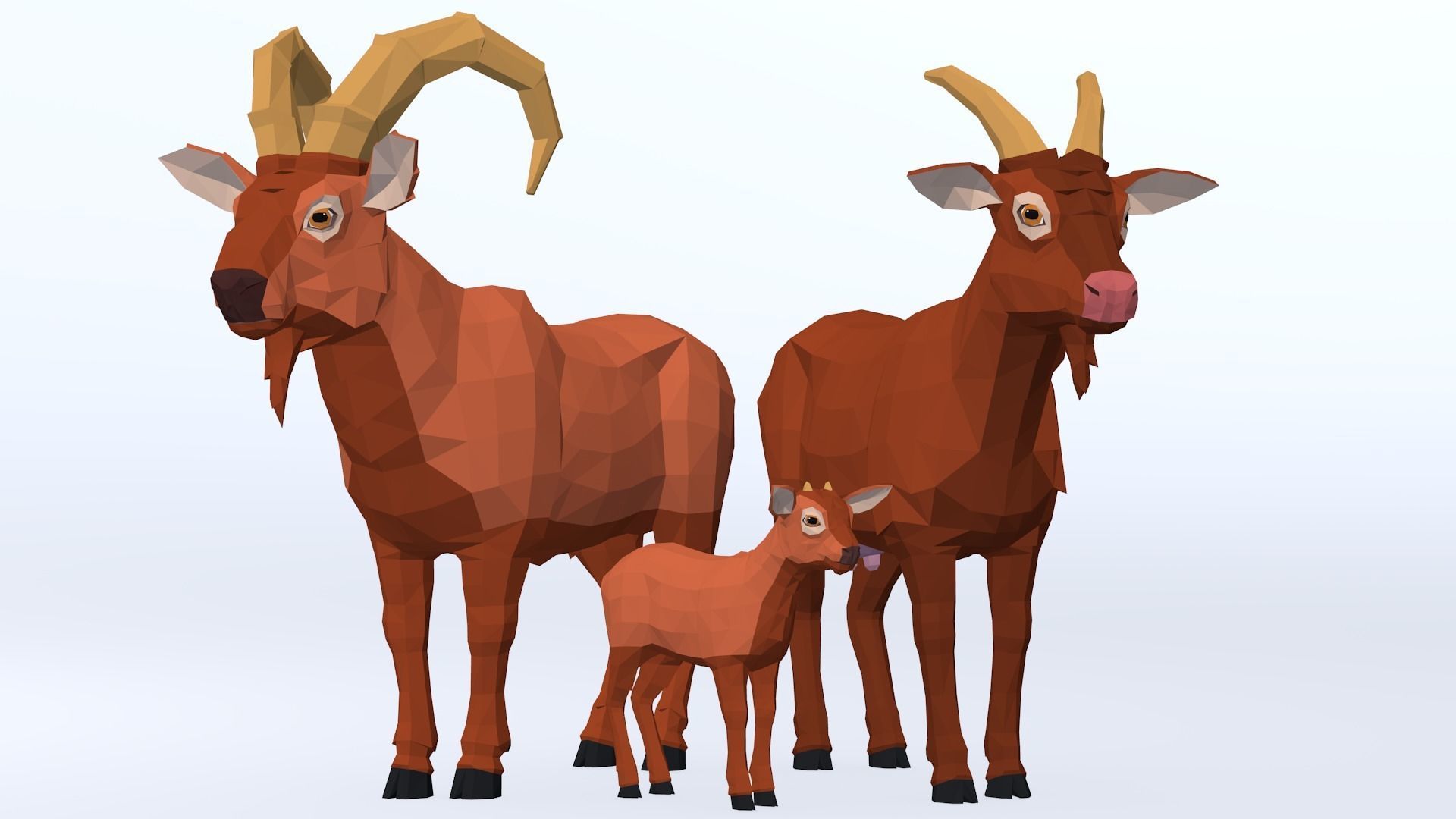3D model LowPoly Goats pack VR / AR / low-poly rigged animated | CGTrader