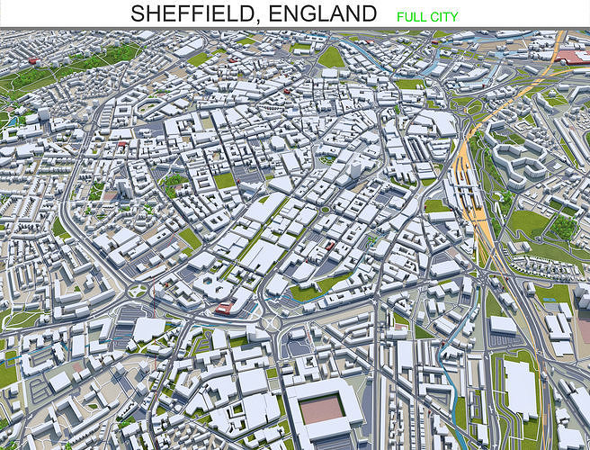 3D model Sheffield England 40km VR / AR / low-poly | CGTrader