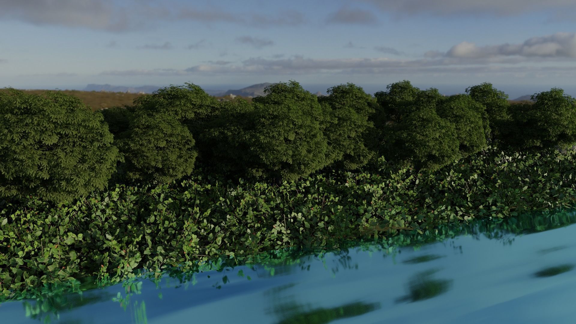 3D model Nature river with trees in foreground VR / AR / low-poly ...