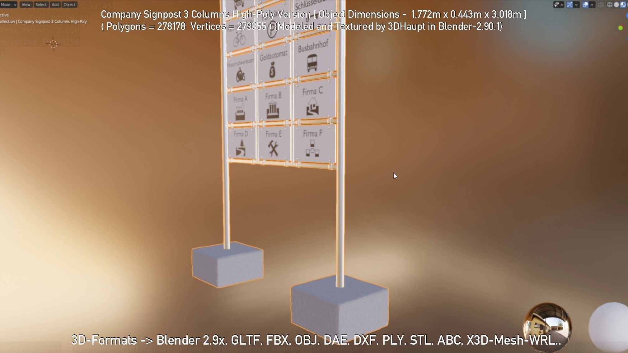 Company Signpost 3 Columns High-Poly Version 3D model | CGTrader