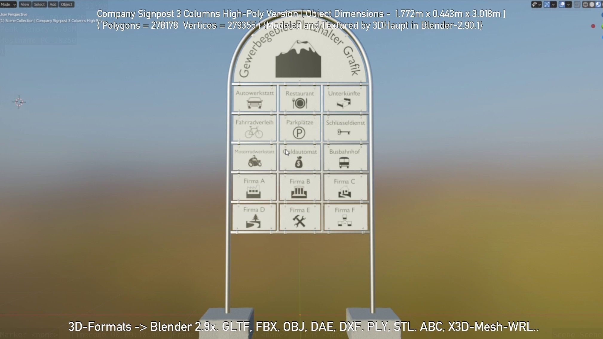 Company Signpost 3 Columns High-Poly Version 3D model | CGTrader