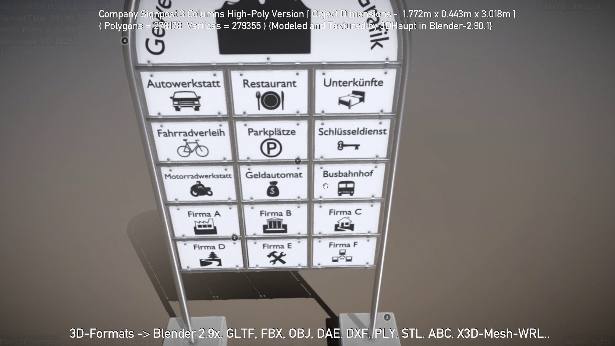 Company Signpost 3 Columns High-Poly Version 3D model | CGTrader