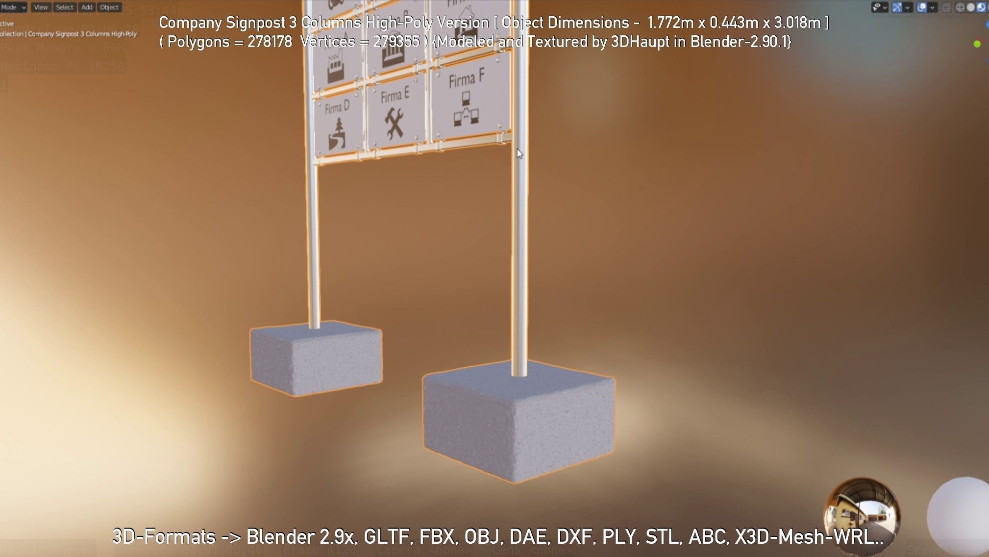 Company Signpost 3 Columns High-Poly Version 3D model | CGTrader