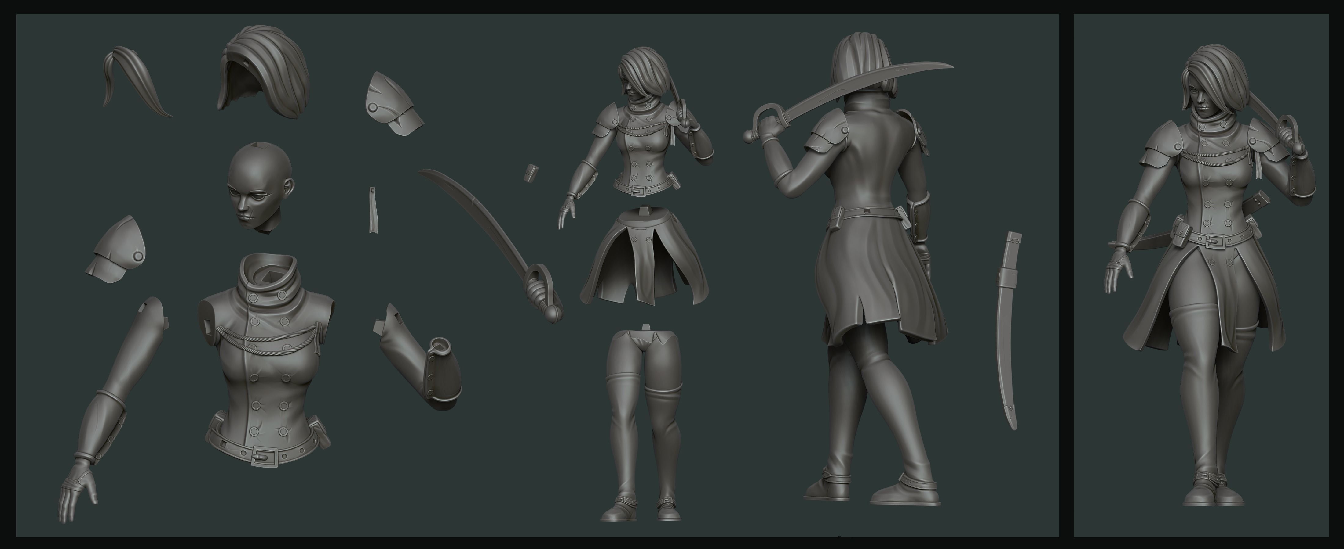 Robber woman holding sword 3D model 3D printable | CGTrader