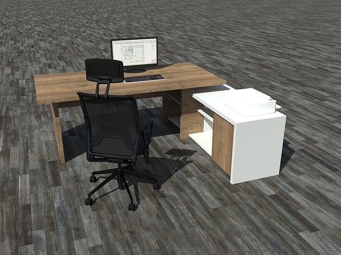 Desk1 office desk with computer and chair 3D model | CGTrader