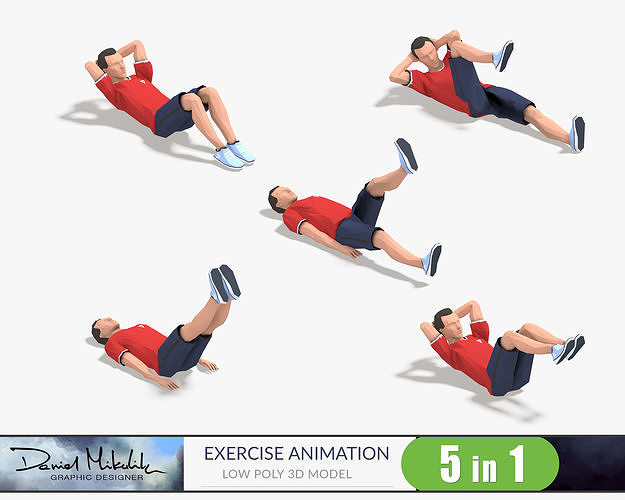 3D model 5 Exercise Animations Small Pack VR / AR / low-poly rigged ...