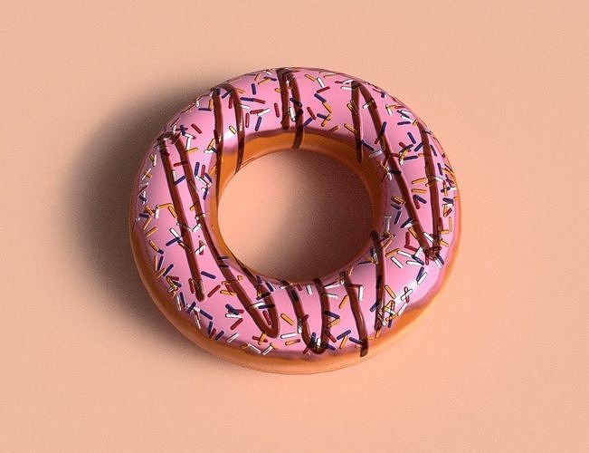 3D model Donut with red white blue and yellow sprinkles and caramel ...