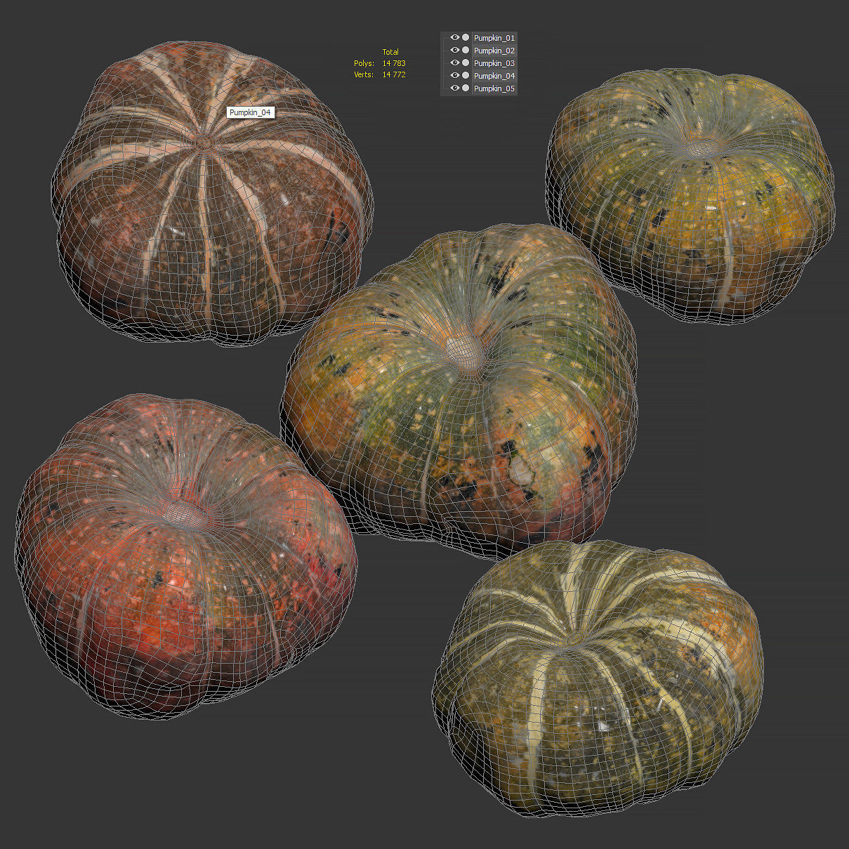 3D model Pumpkin - 5 Models VR / AR / low-poly | CGTrader