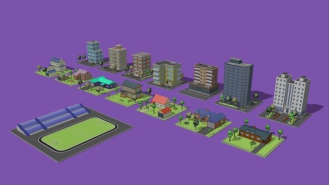 3D model set of cartoon models of buildings VR / AR / low-poly | CGTrader