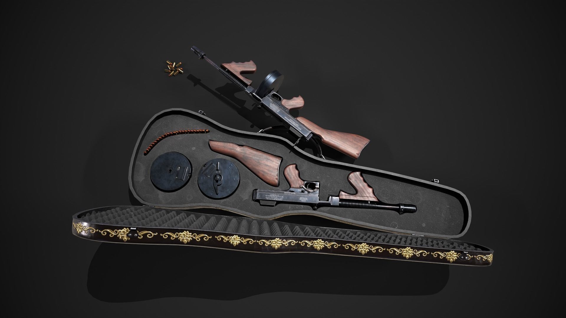 3D model Thompson 1928 with Guitar Case - Tommy Gun - PBR VR / AR / low ...
