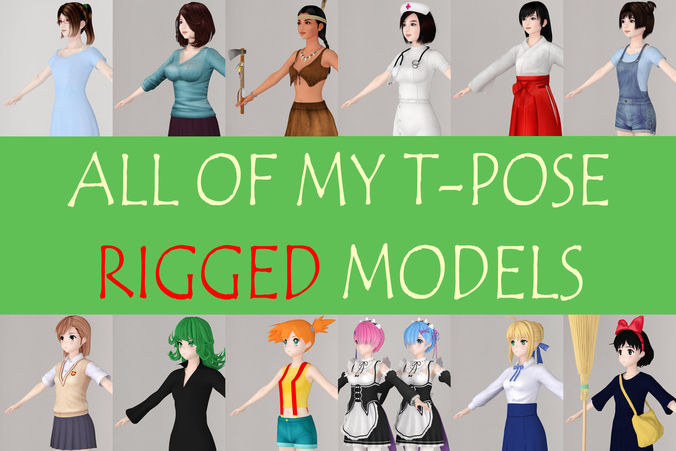 All of my T pose rigged girls 3D model rigged | CGTrader