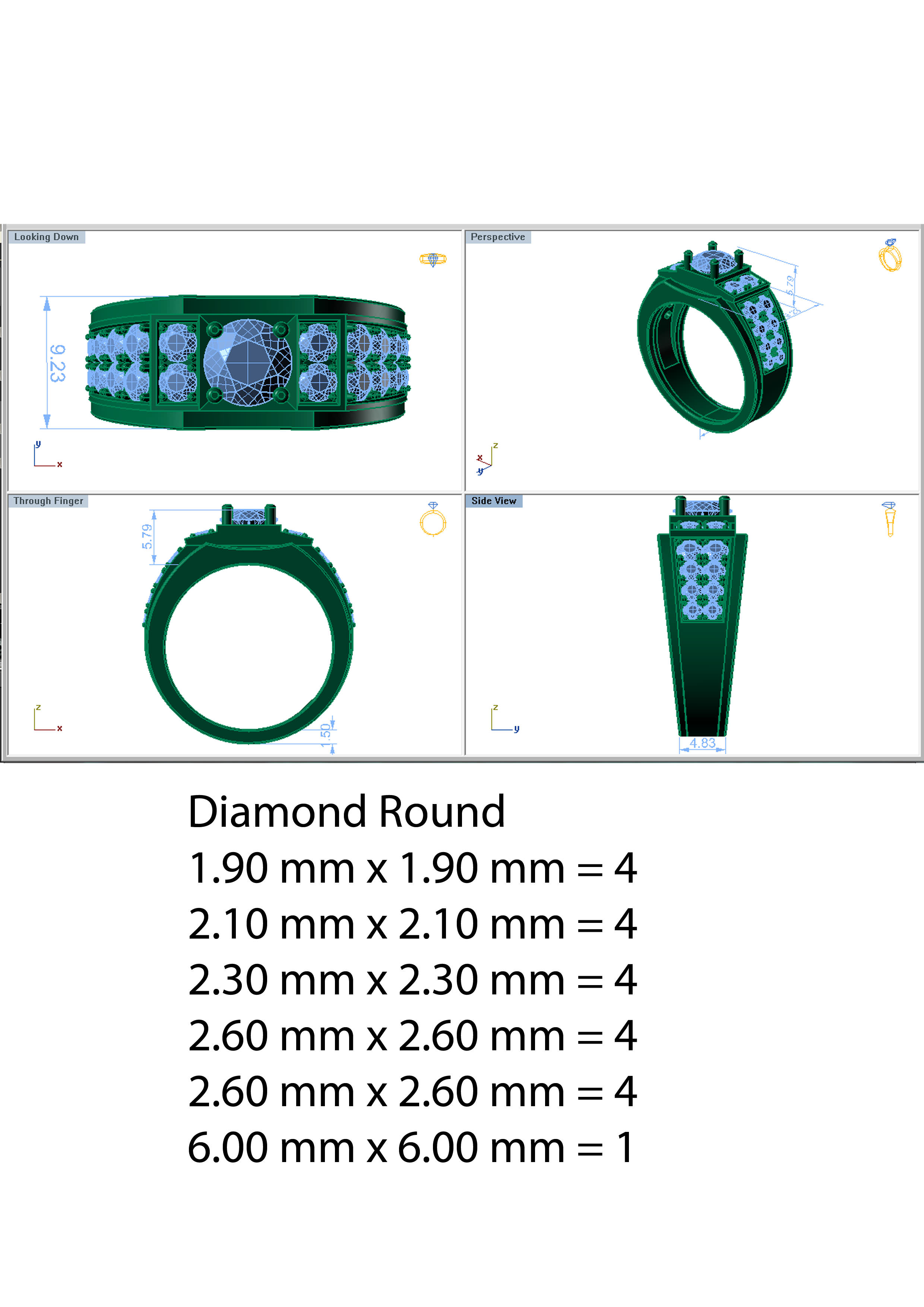 3DM Square Diamond Ring 3D model 3D printable | CGTrader