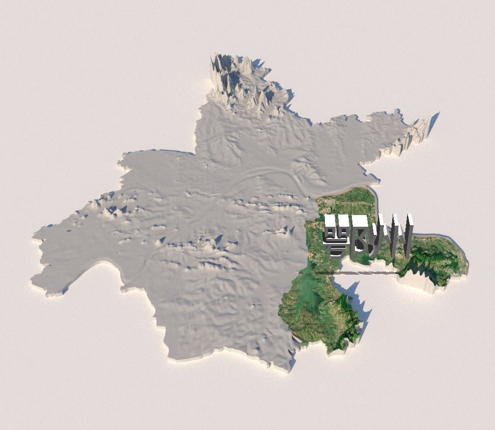 WUHAN CITY E ZHOU CITY 3D Terrain Digital Elevation Model 3D model ...