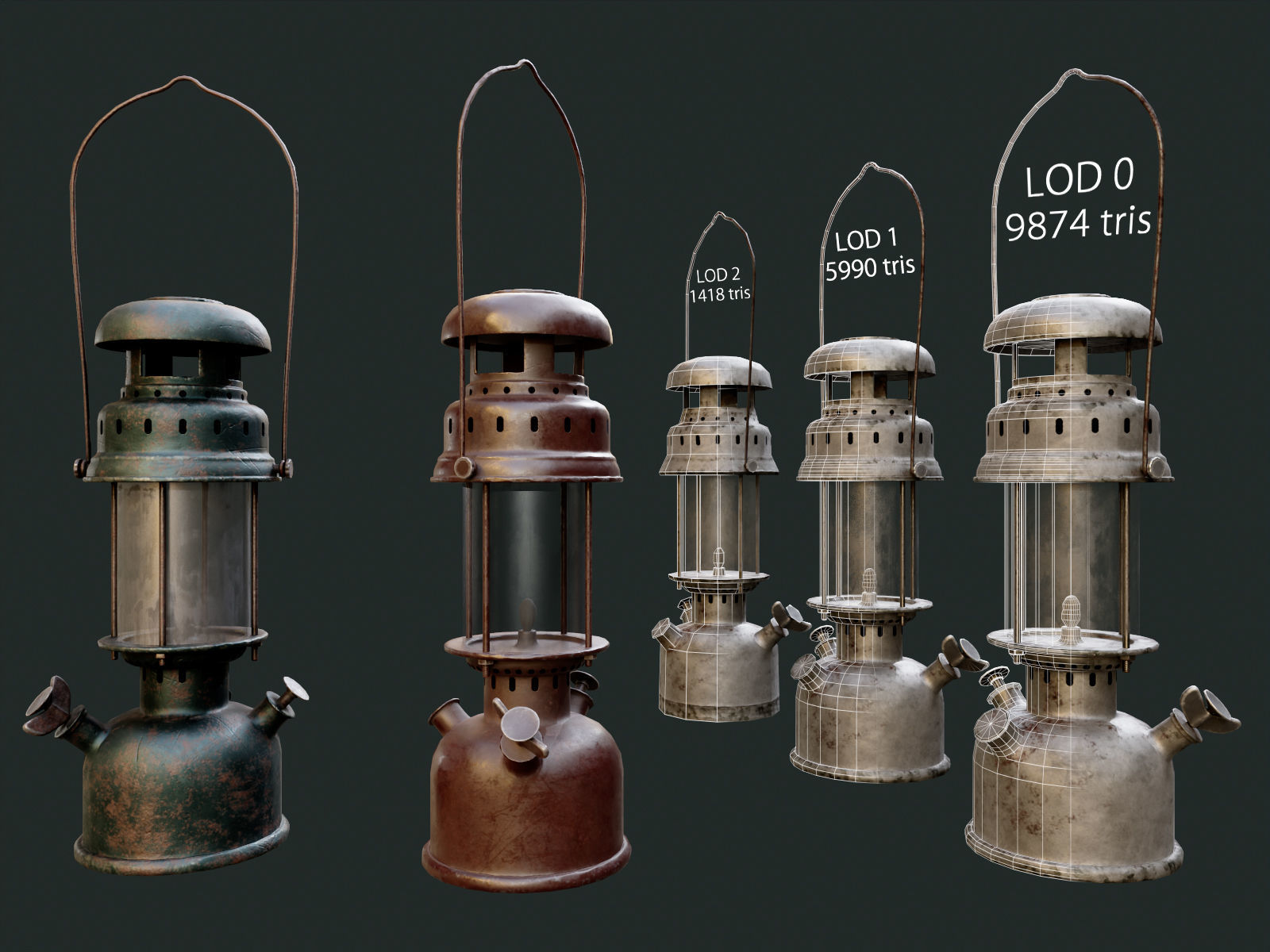 3D model Gas Lamp with 3 textures and 3 LODs - Game Ready VR / AR / low ...