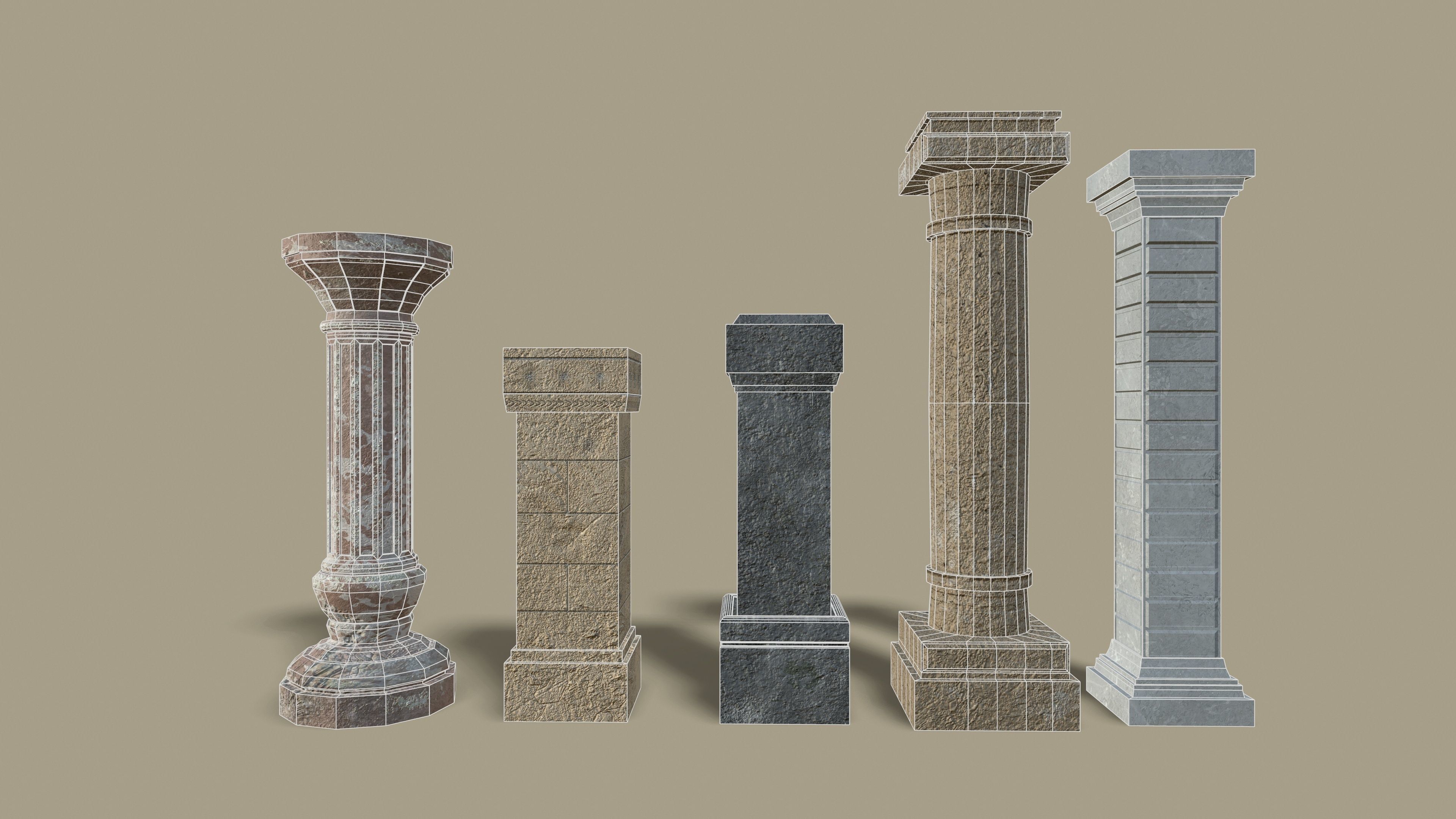 3D model set of old columns and pillars VR / AR / low-poly | CGTrader