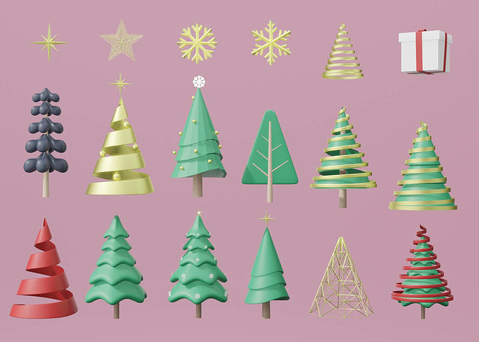 3d set of Christmas tree and Ornament 3D model | CGTrader