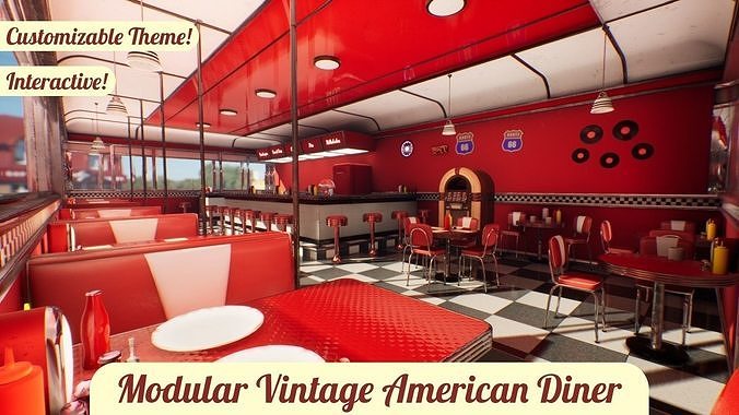 3D model Modular Vintage American Diner Asset Pack UE4 UE5 Blender FBX ...