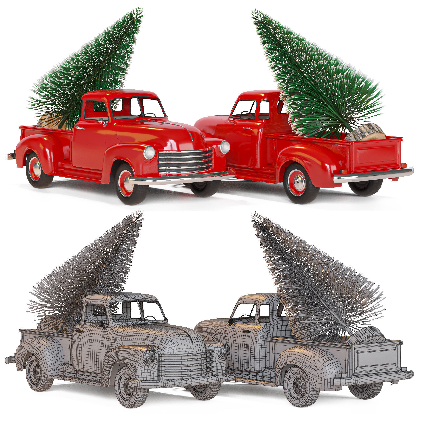 Christmas chevrolet pickup 1950 3100 Truck Red Model Toy Car 3D model ...