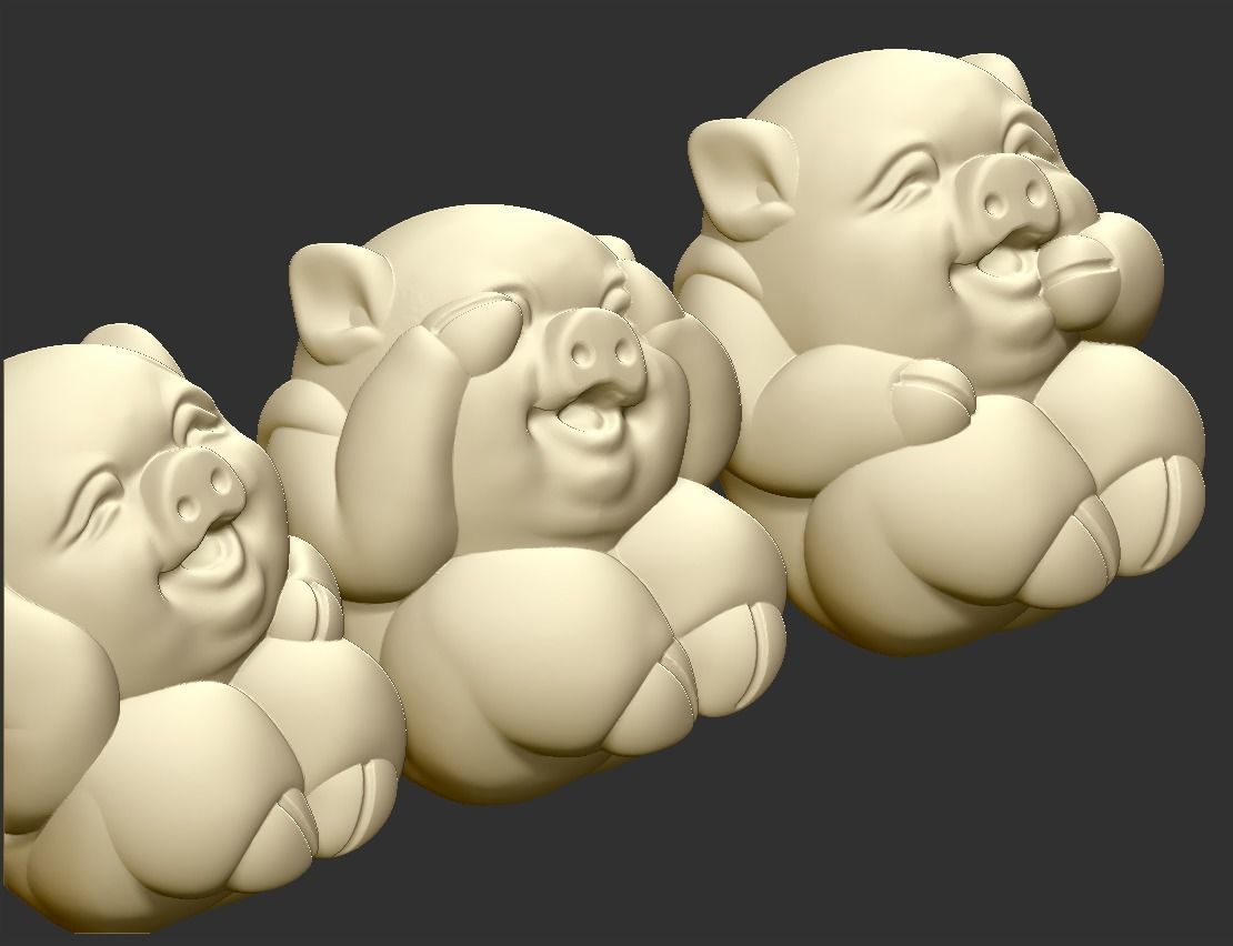 Three cute pigs 3D model 3D printable | CGTrader