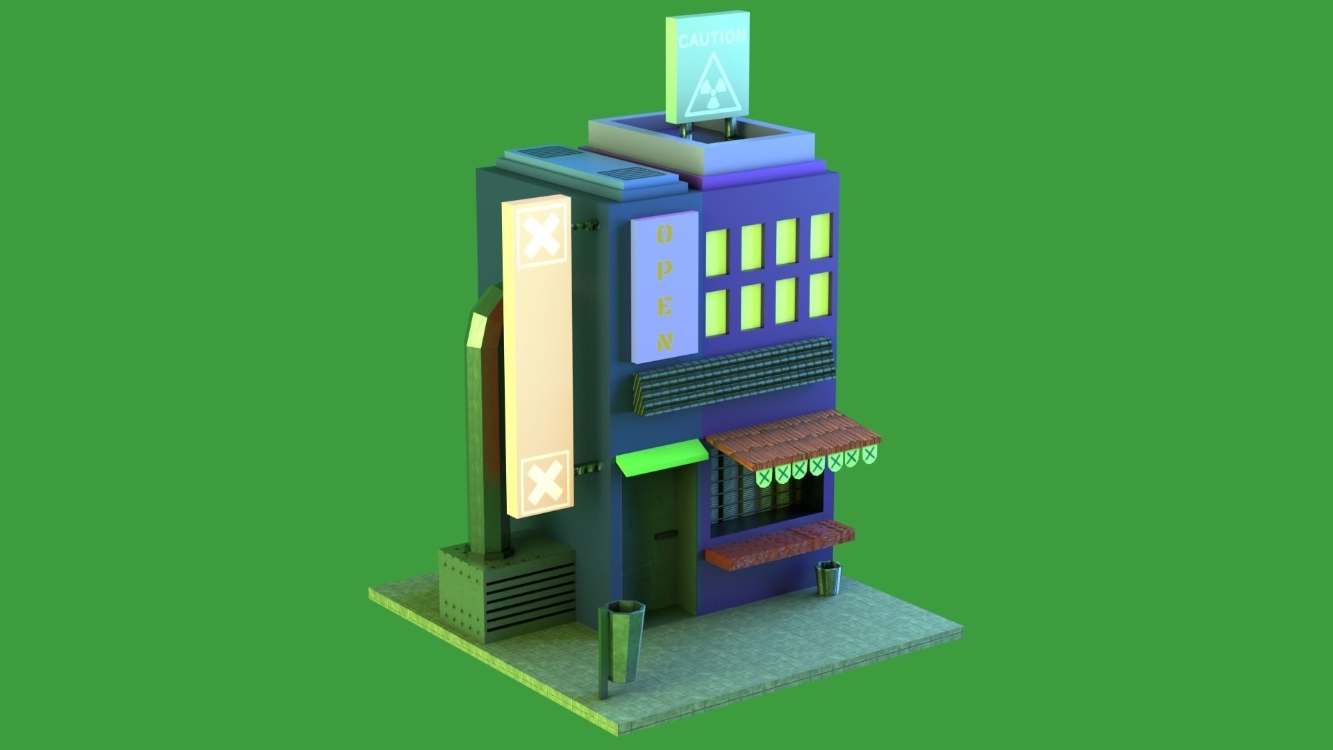 3D model Cyberpunk Low poly building for mobile videogames VR / AR ...