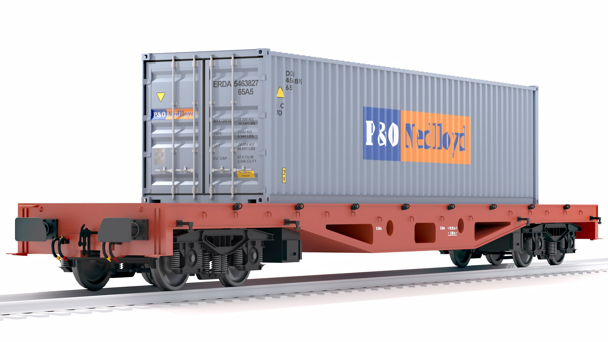 Flat Rail Car P and O Shipping Container 3D model | CGTrader