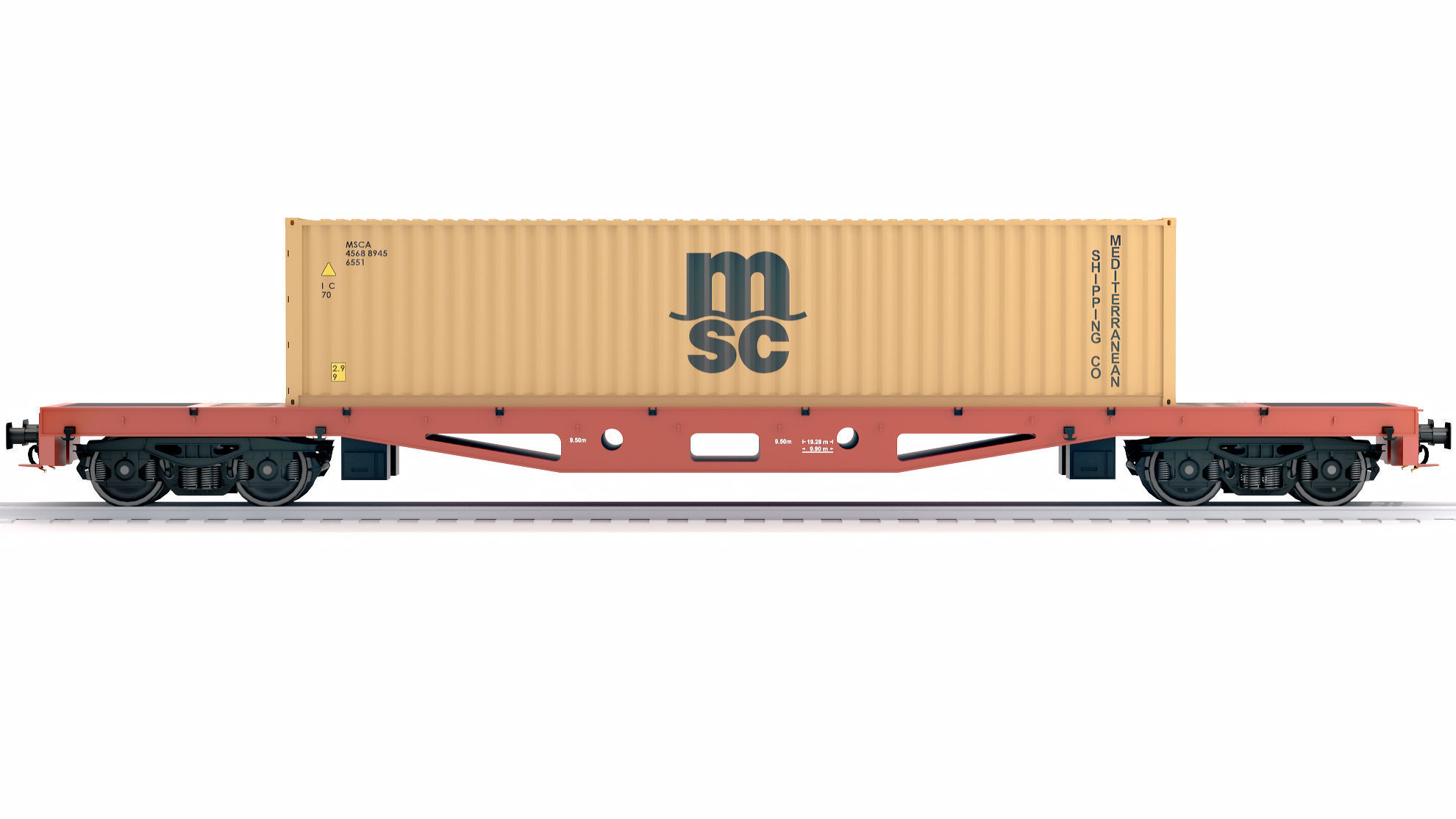 Flat Rail Car Mediterranean Shipping Company MSC Container 3D model ...