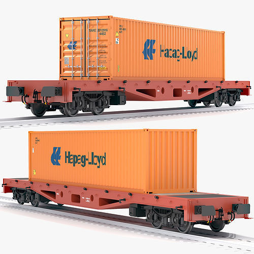 Flat Rail Car Hapag lloyd Shipping Container 3D model | CGTrader