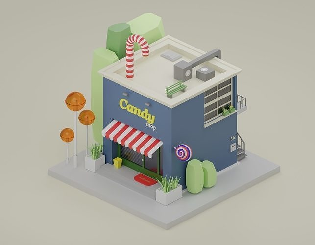 CandyShop building with candy store free 3D model | CGTrader