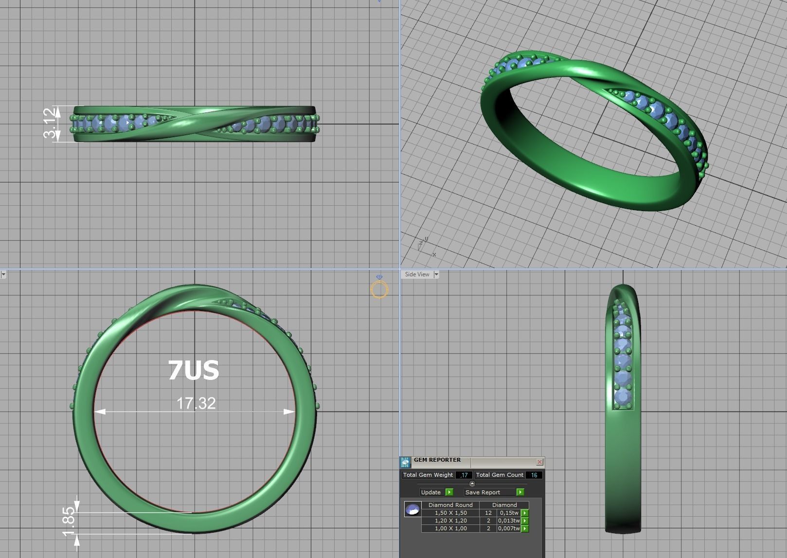 Mobius Diamond Wedding Band Women Ring 3dmodel 3mm wide 3D model 3D ...